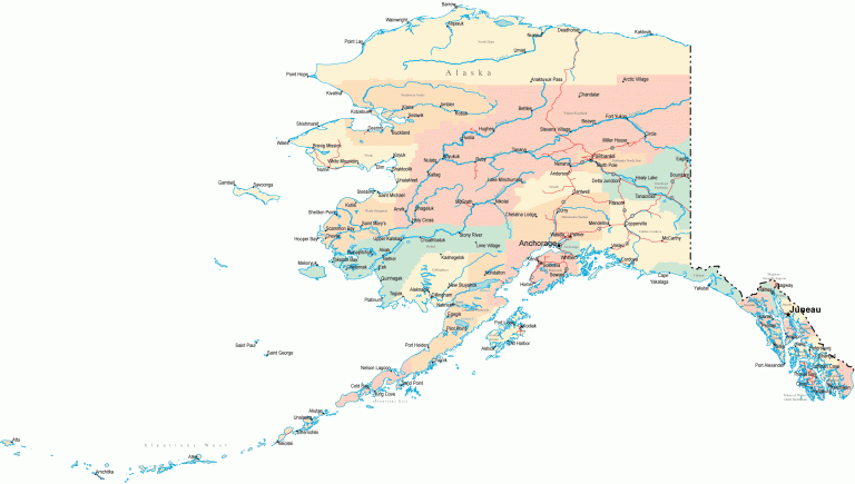 Alaska Map with Cities [Map of Alaska Town, Road, River]