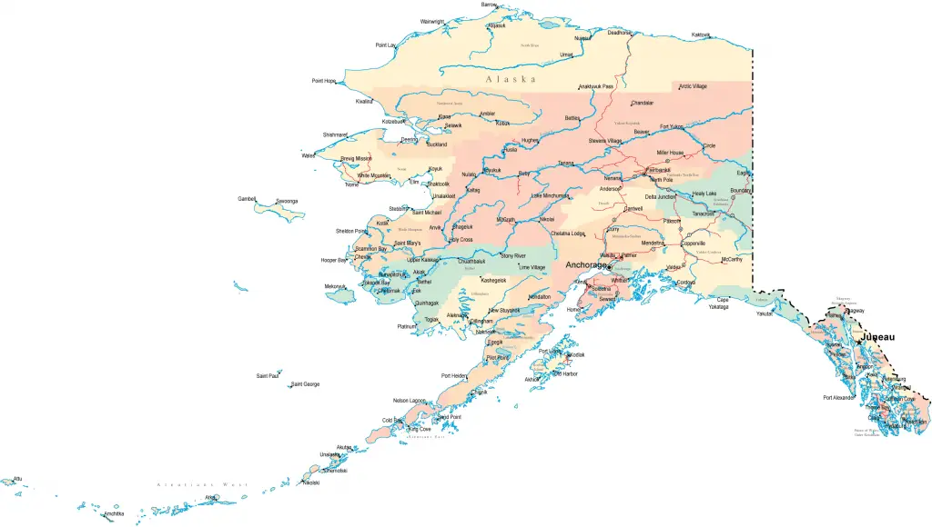 Alaska Map with Cities [Map of Alaska Town, Road, River]